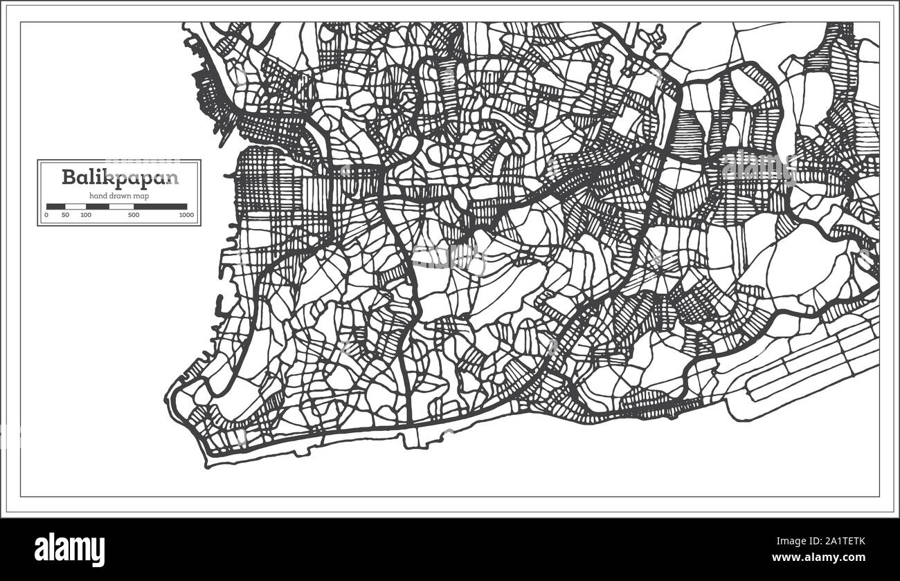 Balikpapan Indonesia City Map in Black and White Color. Outline Map ...