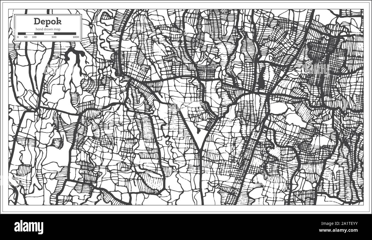 Depok Indonesia City Map in Black and White Color. Outline Map. Vector ...