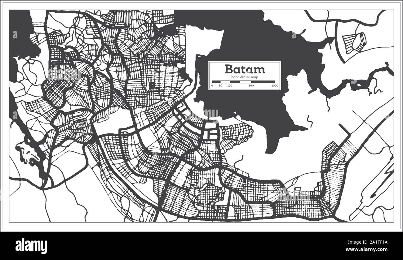 Batam Indonesia City Map in Black and White Color. Outline Map. Vector ...