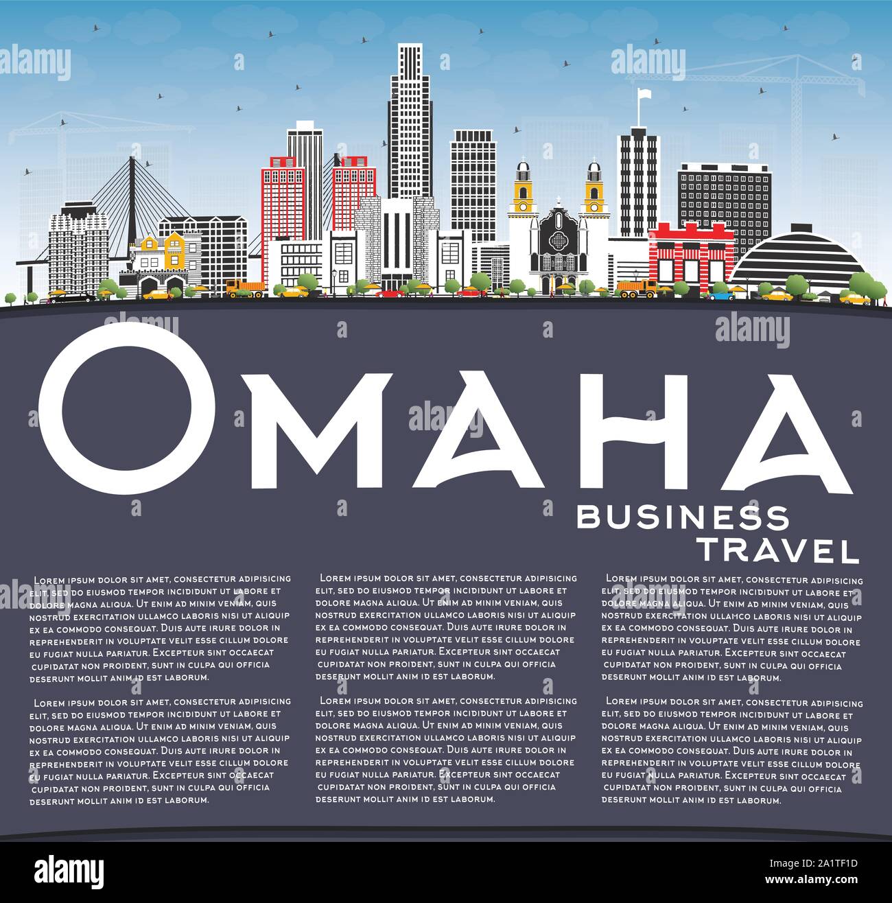 Omaha Nebraska City Skyline with Color Buildings, Blue Sky and Copy ...