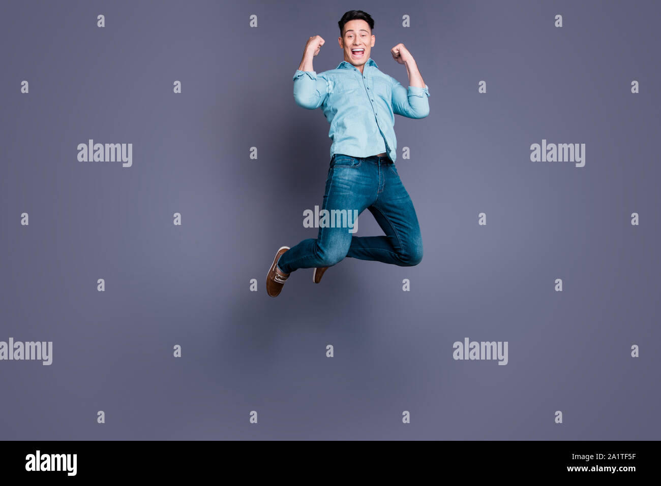 Full length body size portrait of nice cute cool attractive hand Stock ...