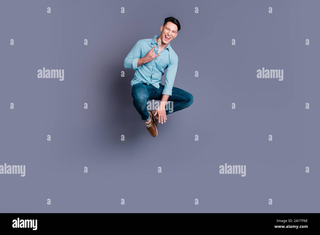 Full length body size portrait of nice cool attractive handsome Stock ...