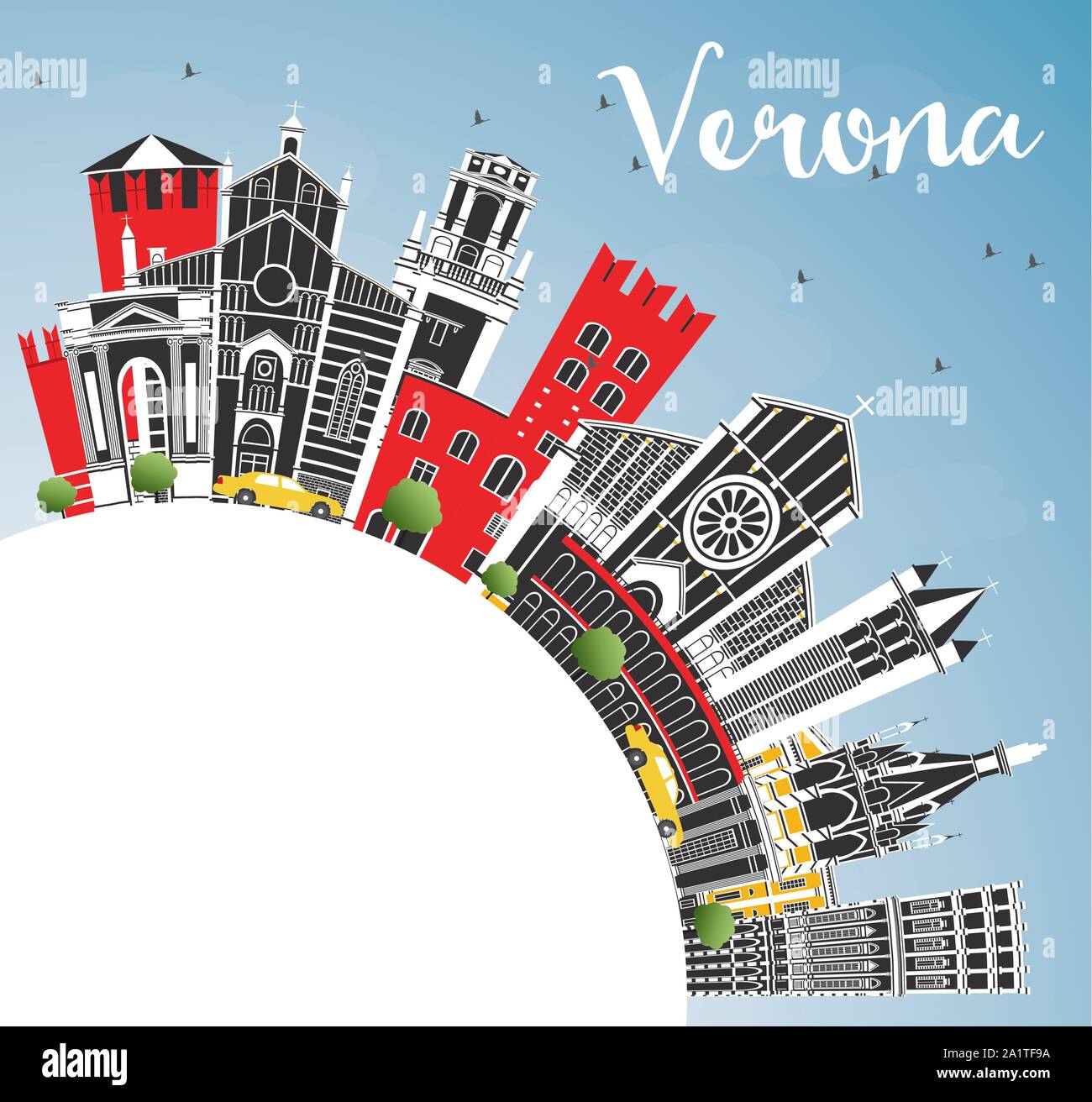 Verona Italy City Skyline with Color Buildings, Blue Sky and Copy Space ...