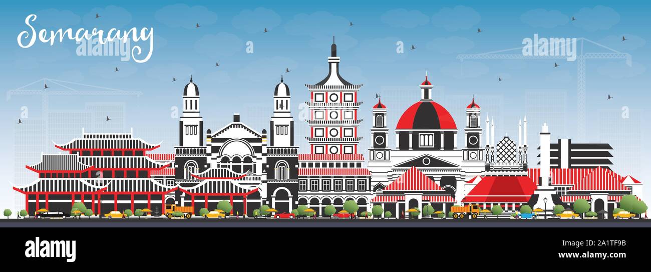 Semarang Indonesia City Skyline with Color Buildings and Blue Sky ...