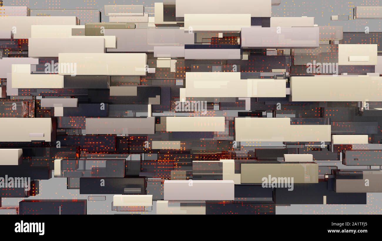 Abstract futuristic design. Tech wall with red bright elements. DOF ...