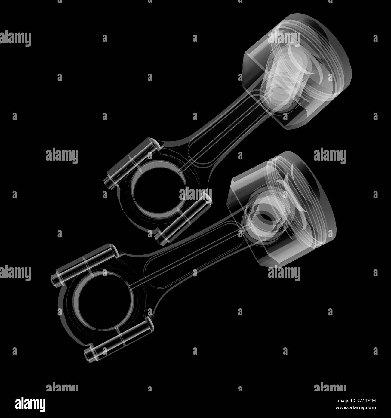Piston X-Ray style. Isolated on black background. 3D illustration Stock ...