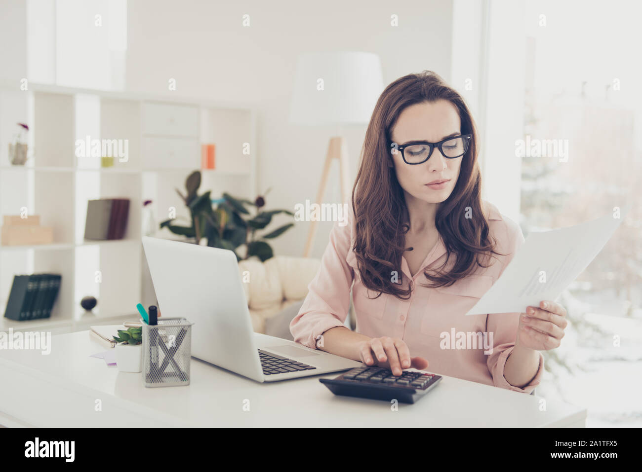 Profile side view portrait of nice focused clever charming adora Stock ...