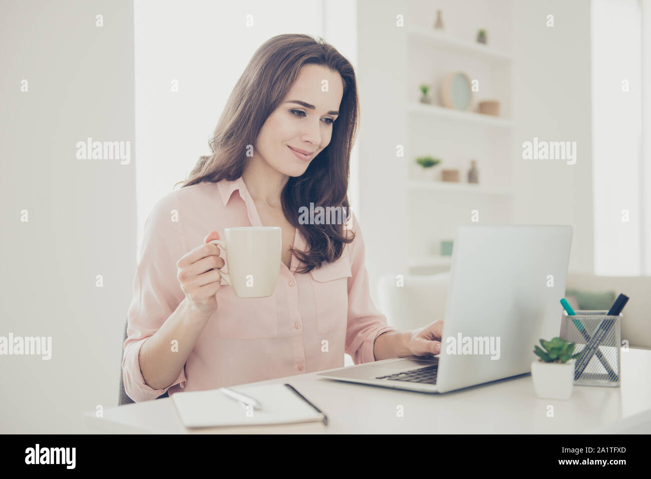 Profile side view portrait of nice sweet cute lovely pretty char Stock ...