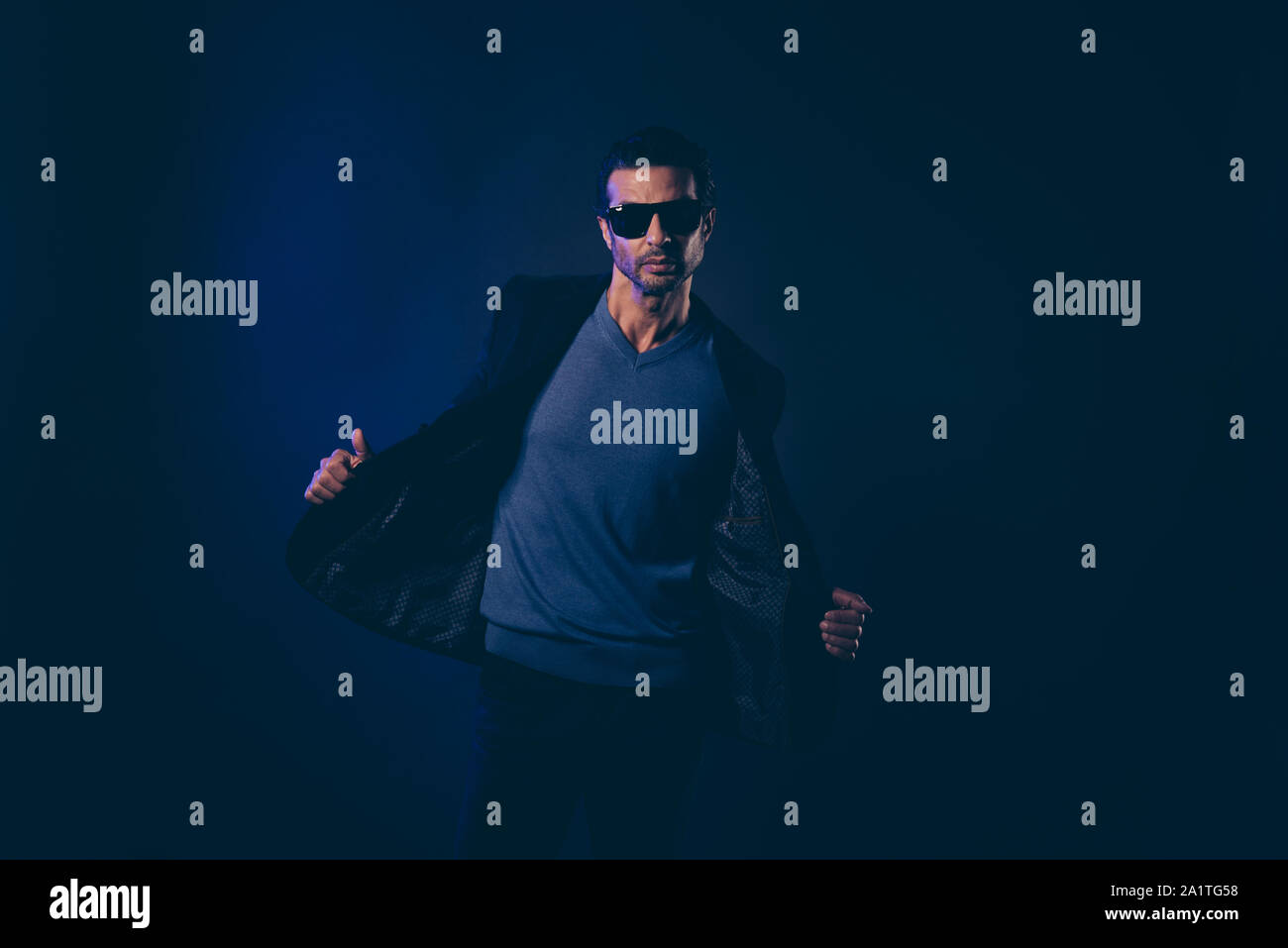 Portrait of nice cool content handsome attractive guy dandy club Stock ...