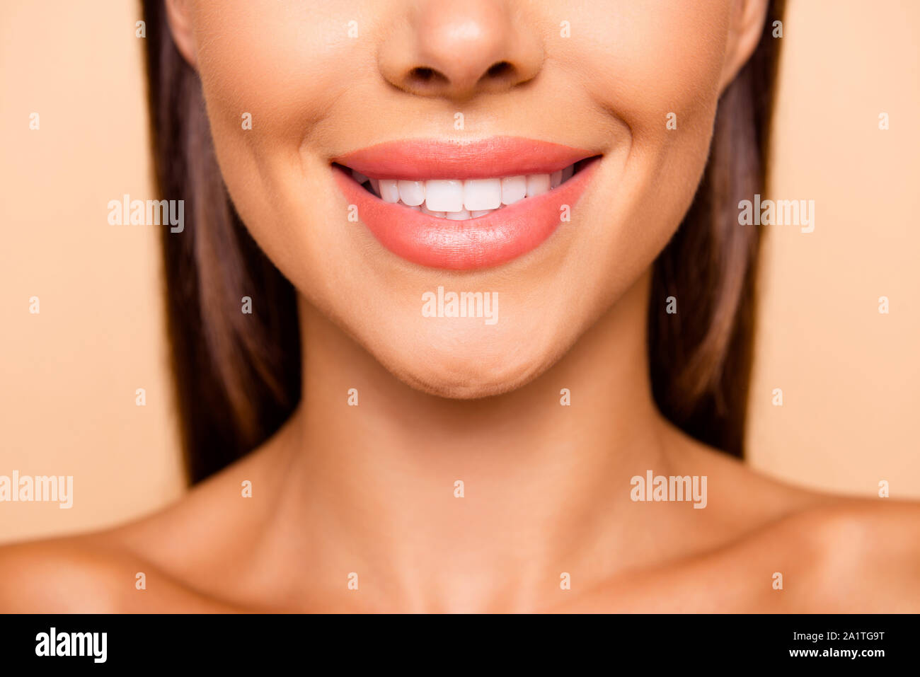 Cropped close up photo of good-looking lovely charming pretty br Stock ...