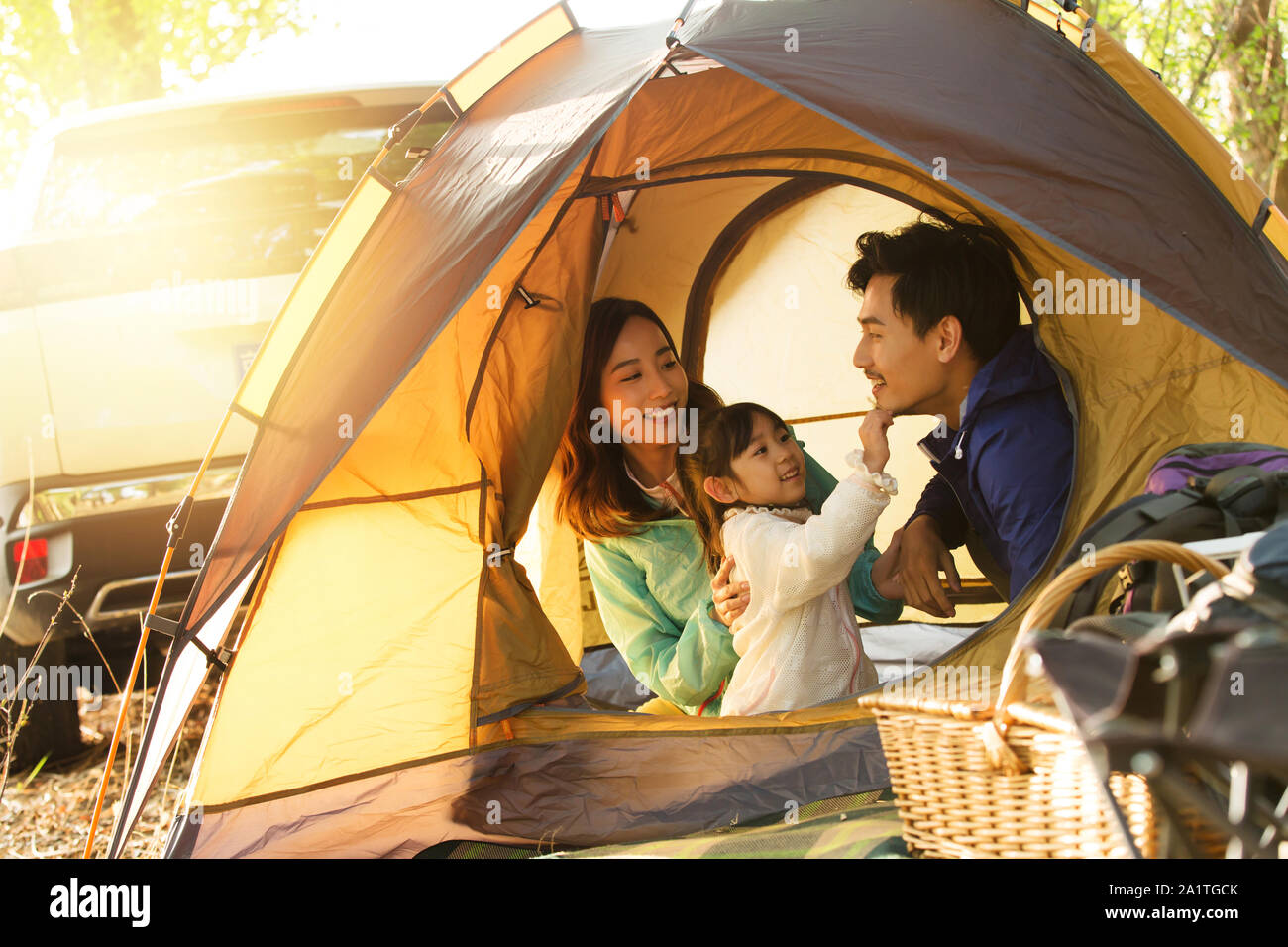 A happy family in the outdoor outing Stock Photo - Alamy