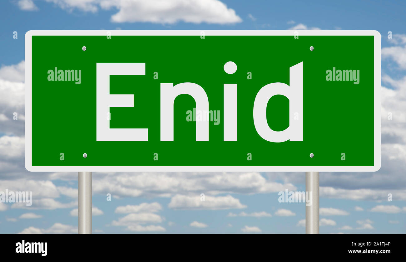 Rendering of a green highway sign for Enid Oklahoma Stock Photo - Alamy