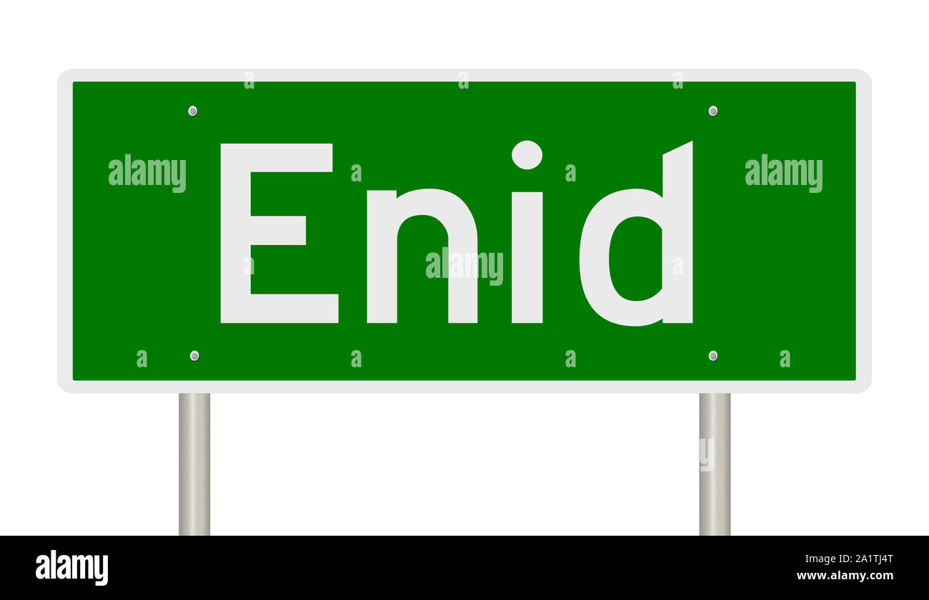 Rendering of a green highway sign for Enid Oklahoma Stock Photo - Alamy