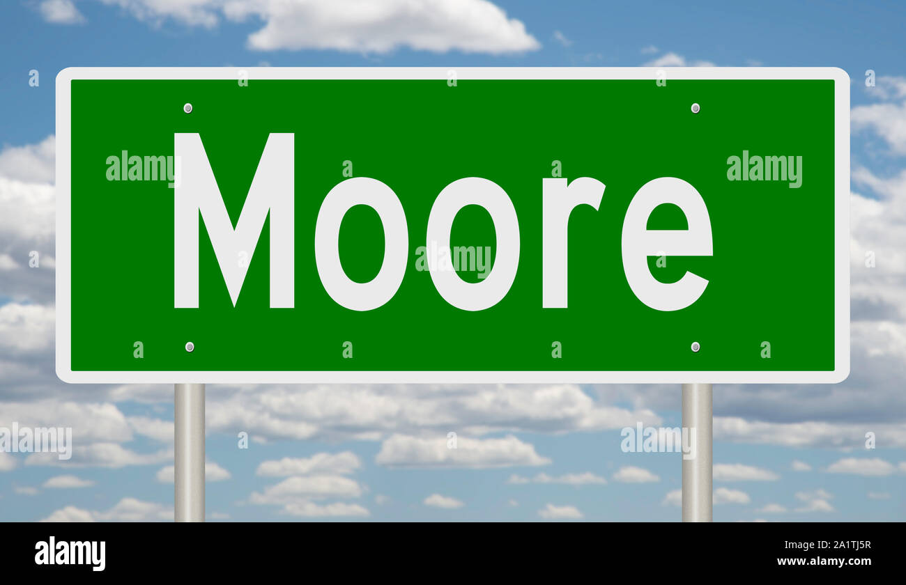 Rendering of a green highway sign for Moore Oklahoma Stock Photo - Alamy