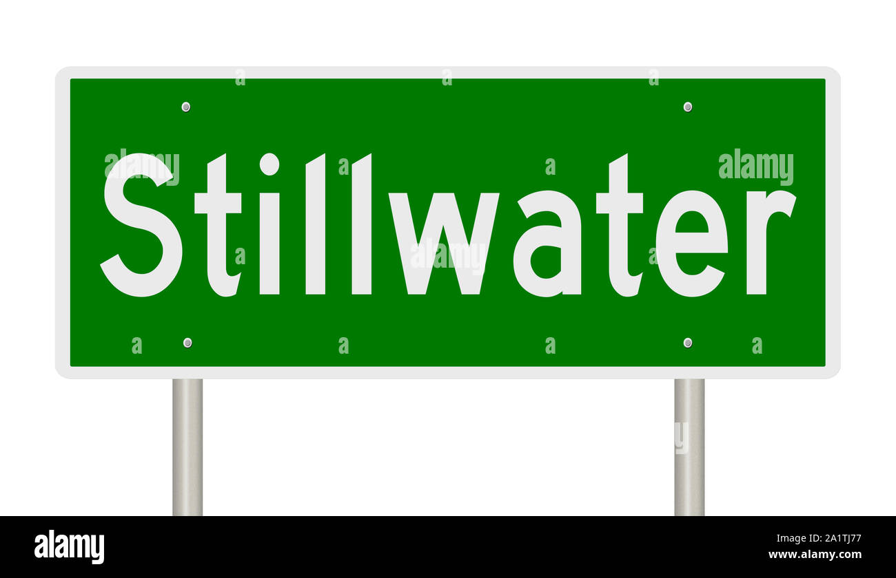 Rendering of a green highway sign for Stillwater Oklahoma Stock Photo ...