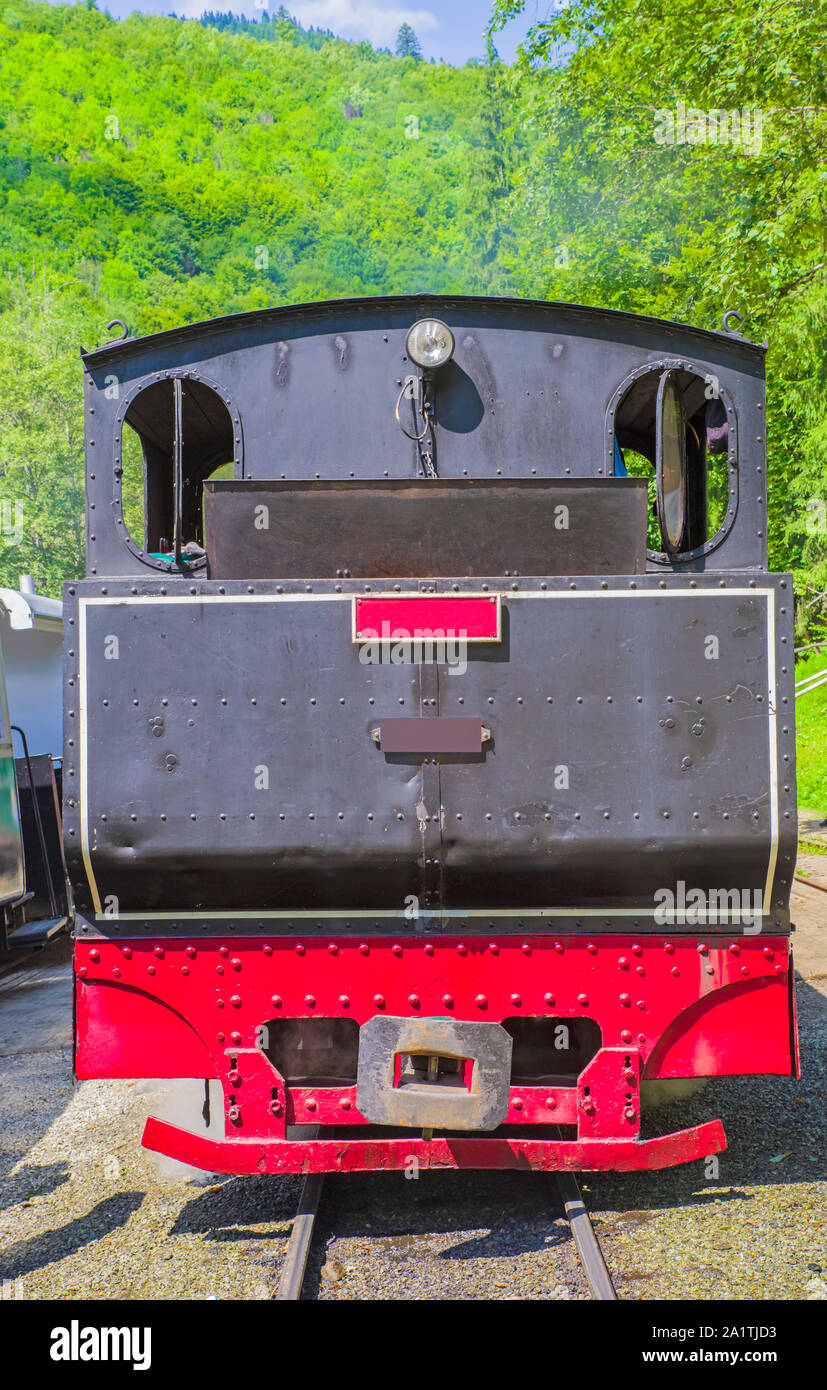 Aged black steam engine locomotive in forest Stock Photo - Alamy