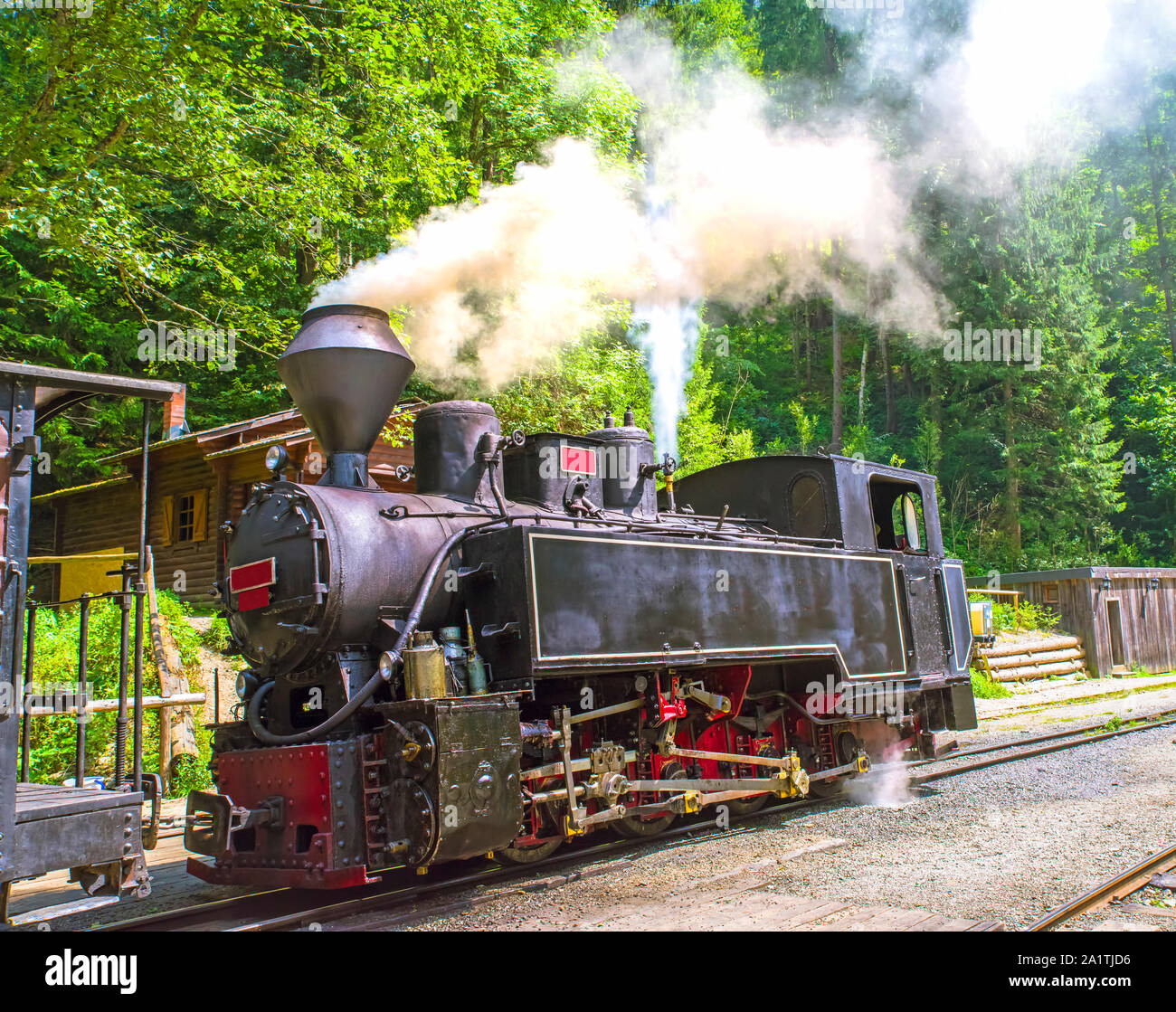 Aged steam engine locomotive working in summer forest Stock Photo - Alamy