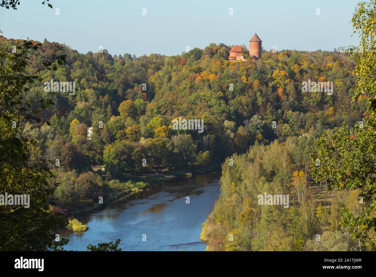 City Sigulda, Latvia Republic. Old castle, build from red bricks ...