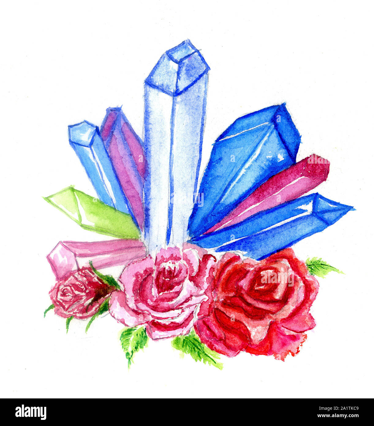 Collection of colorful rock crystals in different shapes hand drawn ...
