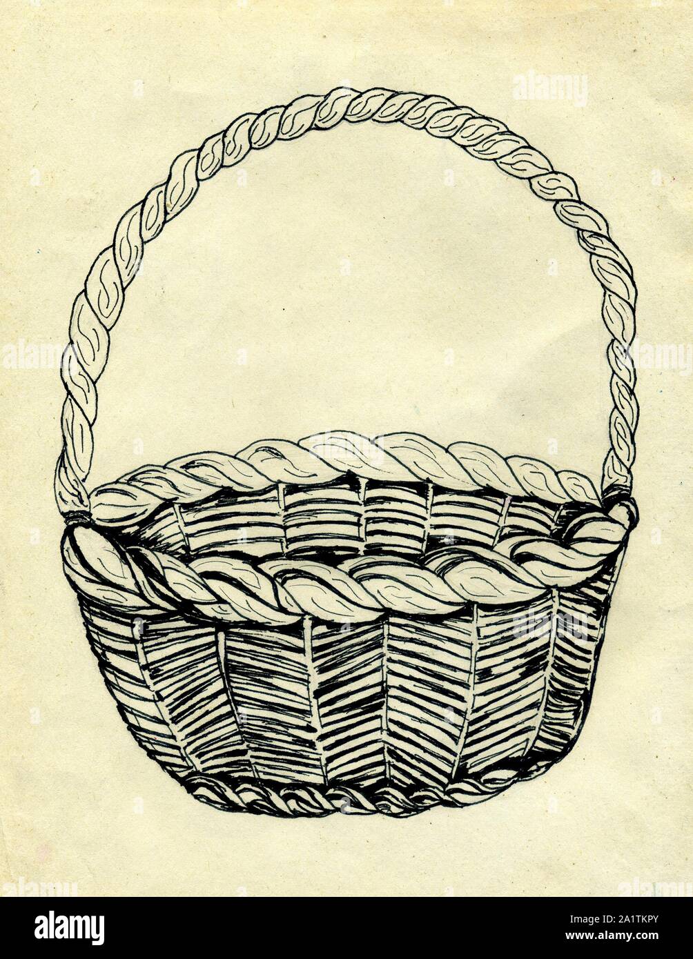 Hand drawn illustration of a wicker woven basket Stock Photo - Alamy