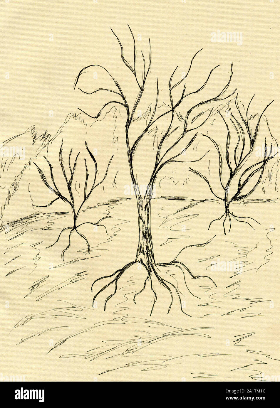 Grunge sketch of a stylized dead tree, hand drawn illustration Stock ...