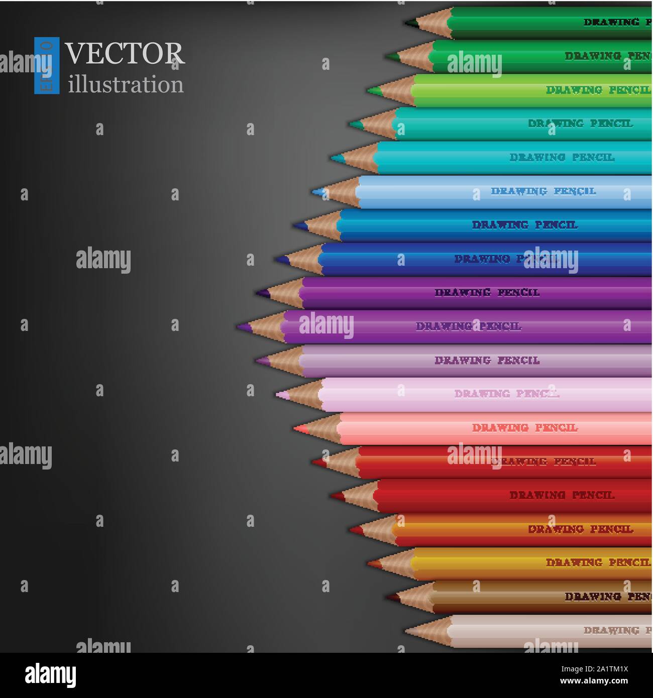 Arrow shape of rainbow colored pencils on dark grey background Stock ...