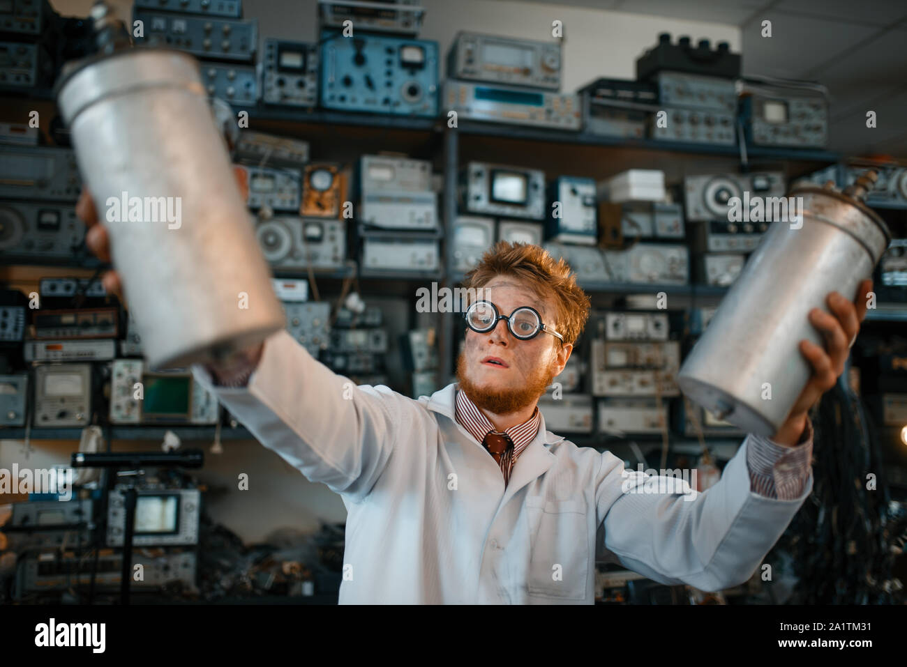 Scientist holds radiation devices in his hands Stock Photo - Alamy
