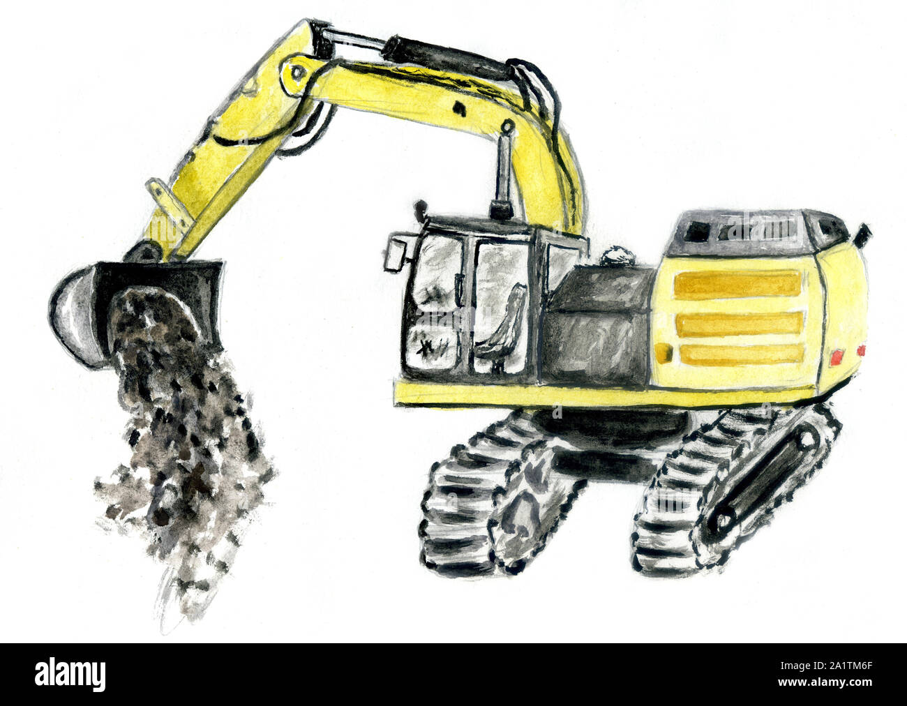 Hand painted construction car digger or excavator watercolor ...