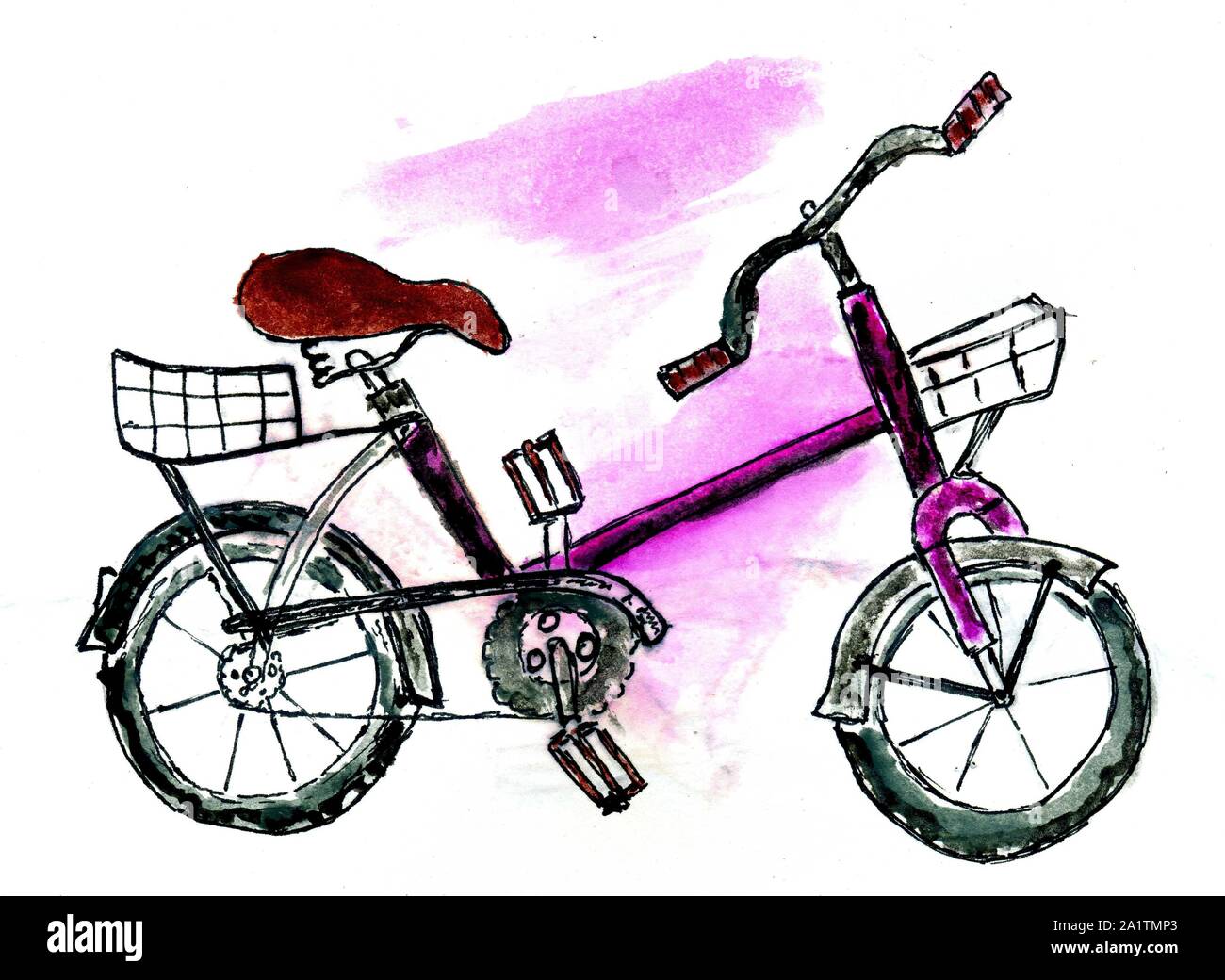 Watercolor painting of a colorful bicycle, hand drawn illustration ...