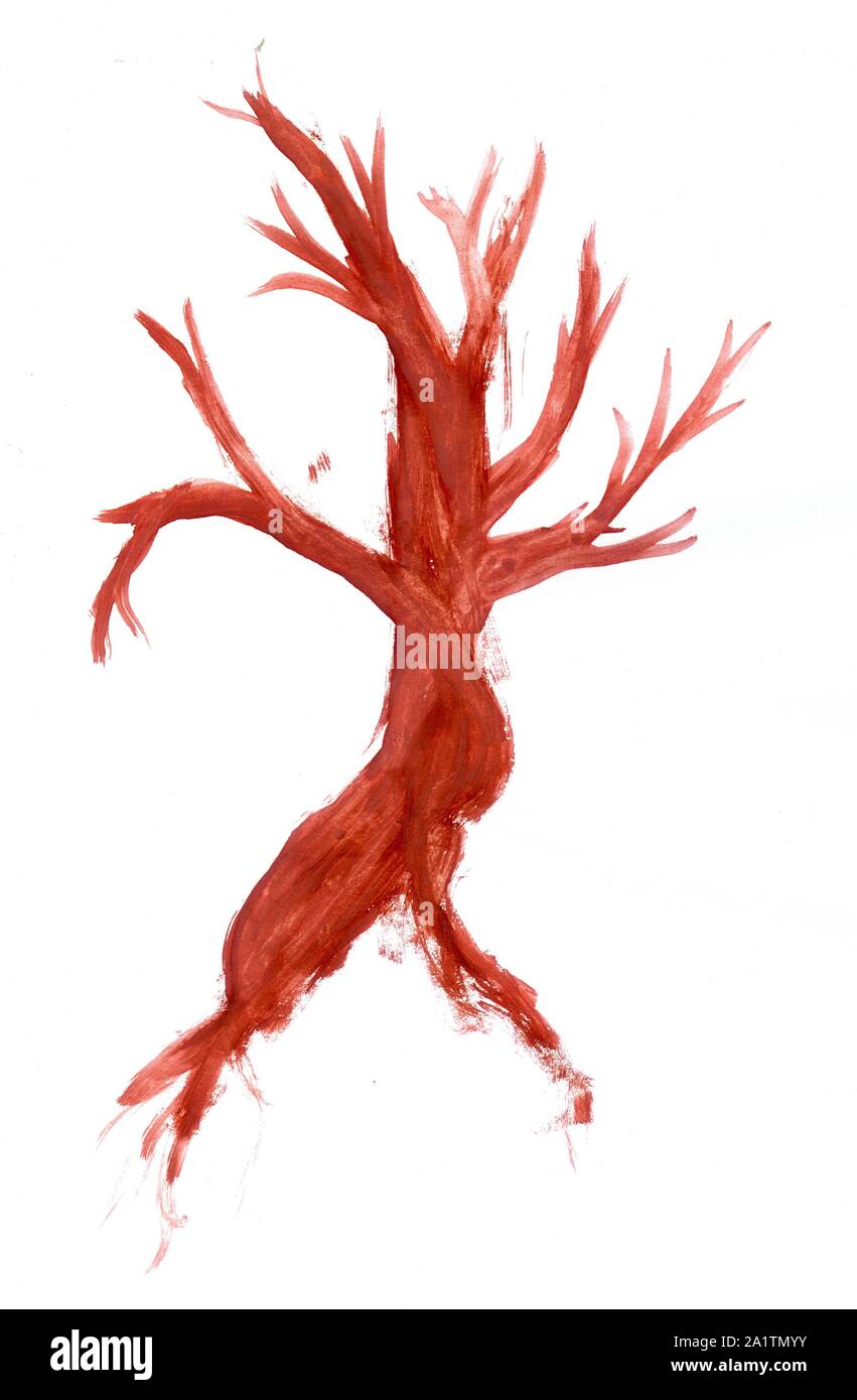 Abstract gouache art painted tree on white background Stock Photo - Alamy