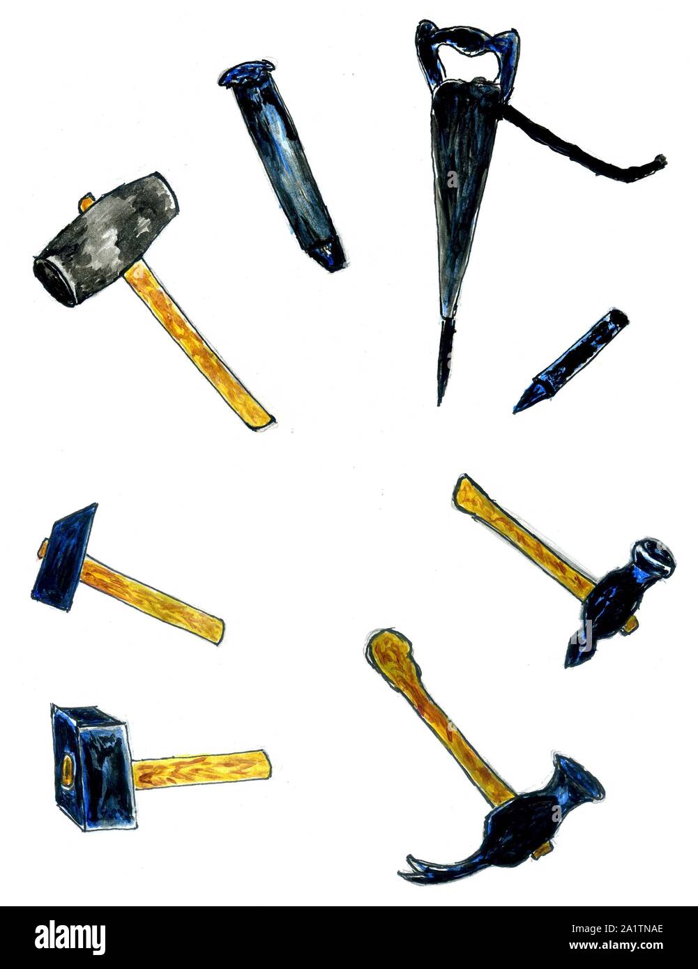 Grunge doodle illustration of different hammers collection Stock Photo ...