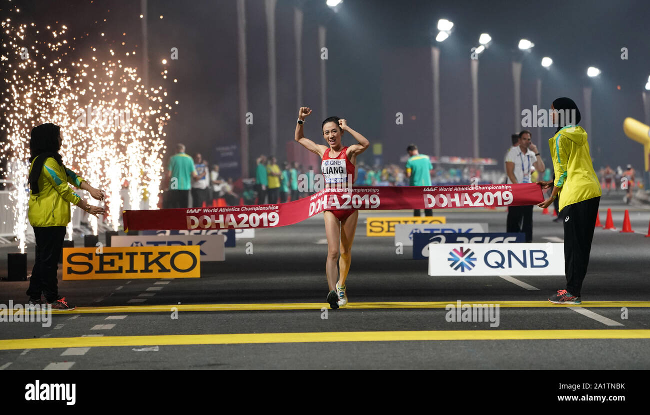Doha, Qatar. 29th Sep, 2019. Liang Rui of China competes during the ...