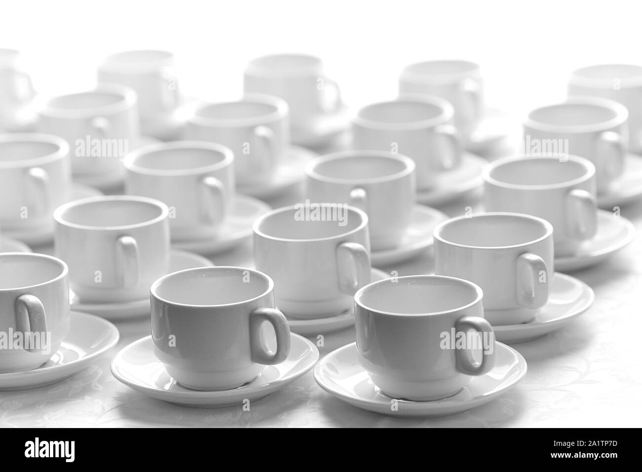 Many rows of pure white cup Black and white Stock Photo - Alamy