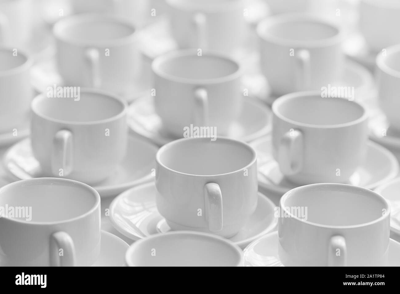 Many rows of pure white cup Black and white Stock Photo - Alamy