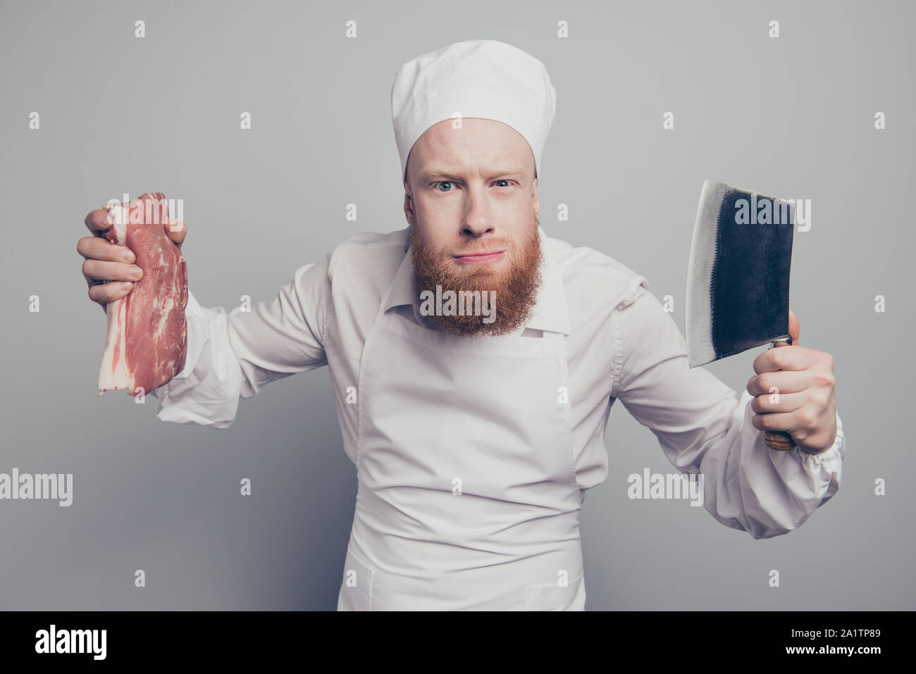 Portrait of he crazy nice attractive handsome suspicious butcher guy ...