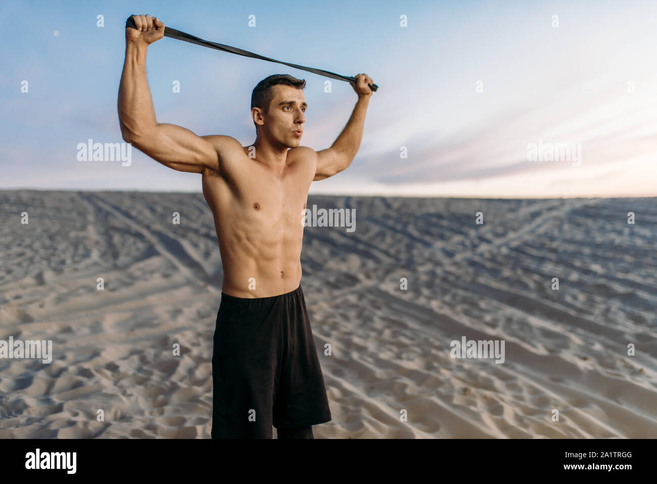 Male athlete, fit cross workout in desert Stock Photo - Alamy
