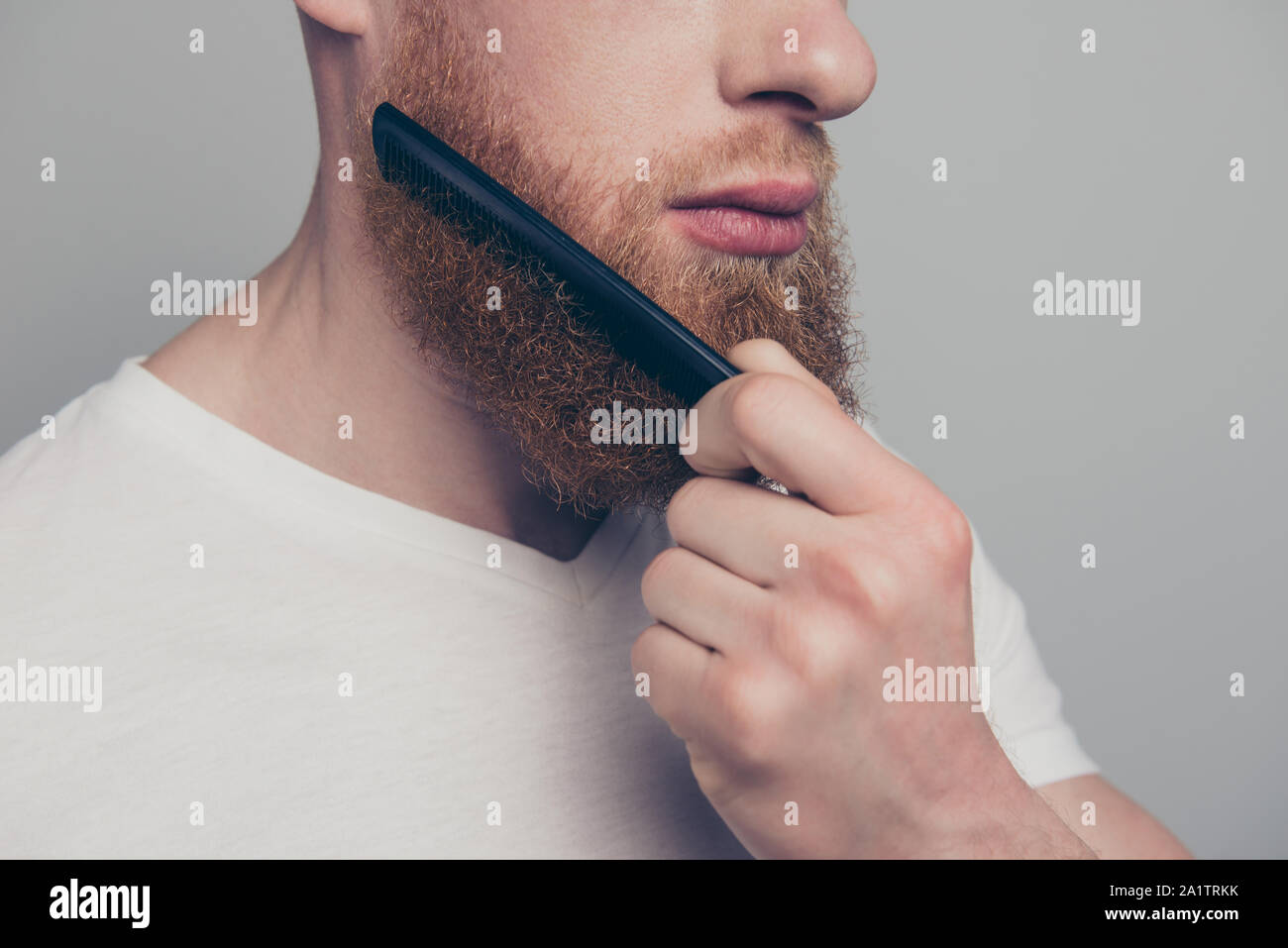 Close up cropped portrait photo of half face man isolated on lig Stock ...