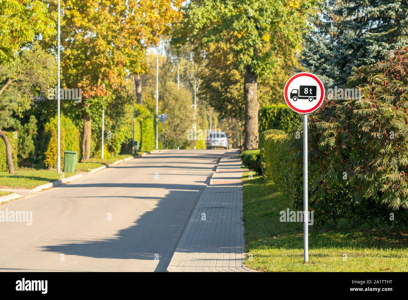 Road sign prohibits trespassing vehicles heavier than 8 ton Stock Photo ...