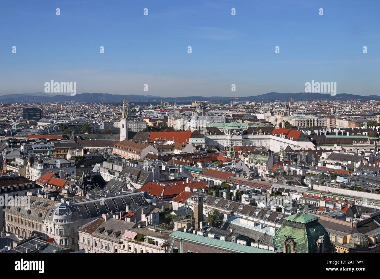 old and modern buildings and churches towers Vienna cityscape Stock ...
