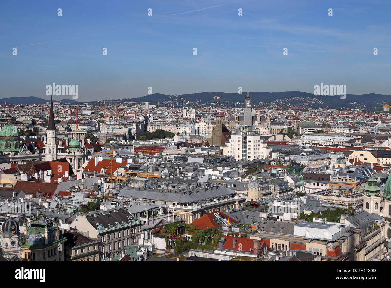 Vienna cityscape old and modern buildings and churches towers Austria ...
