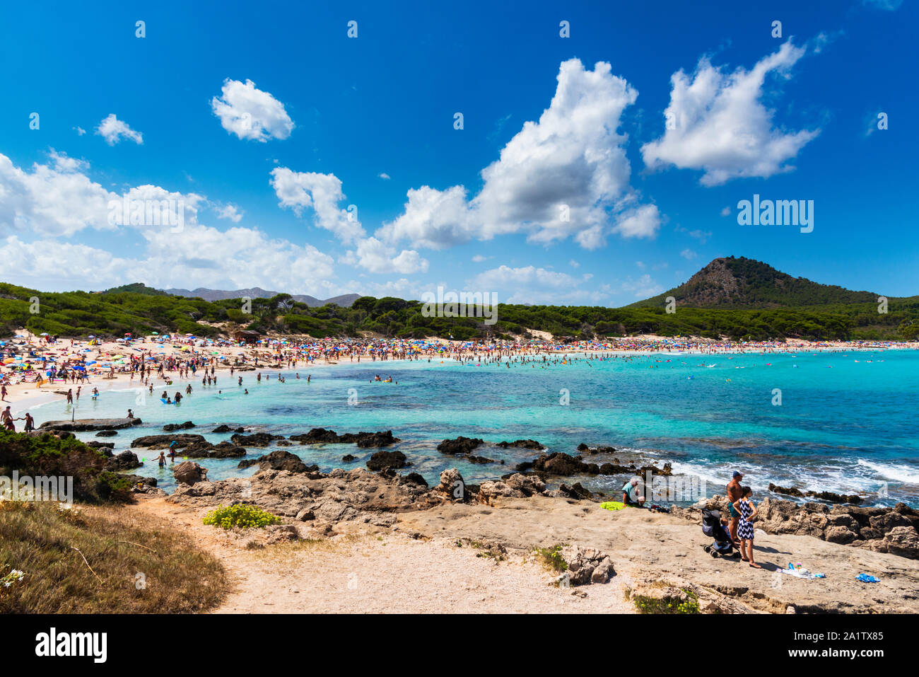 Mallorca, Spain, August 14 2019: view of the beach and the rocks of ...