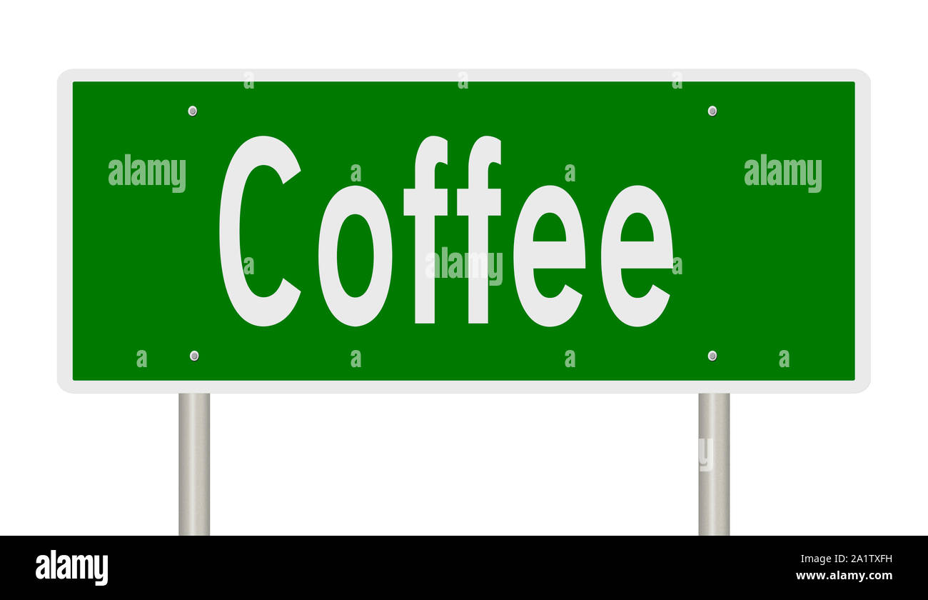 Rendering of a green highway sign for Coffee Stock Photo - Alamy