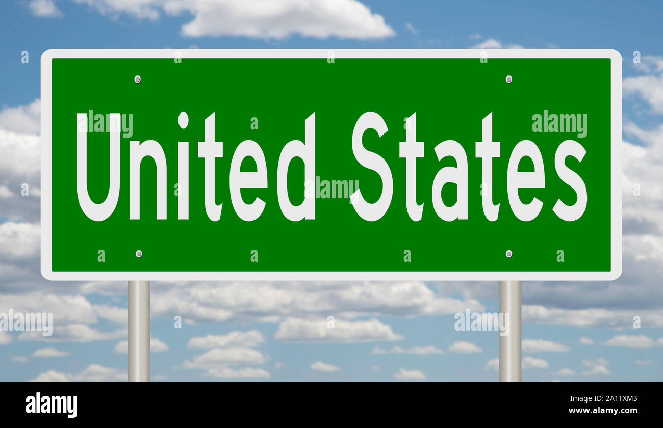 Rendering of a green highway sign for America Stock Photo - Alamy
