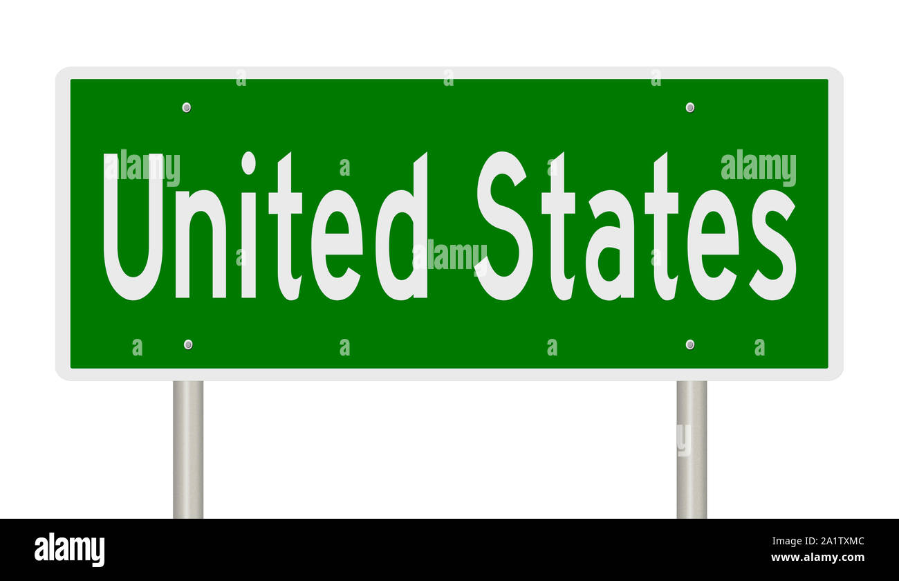 Rendering of a green highway sign for America Stock Photo - Alamy