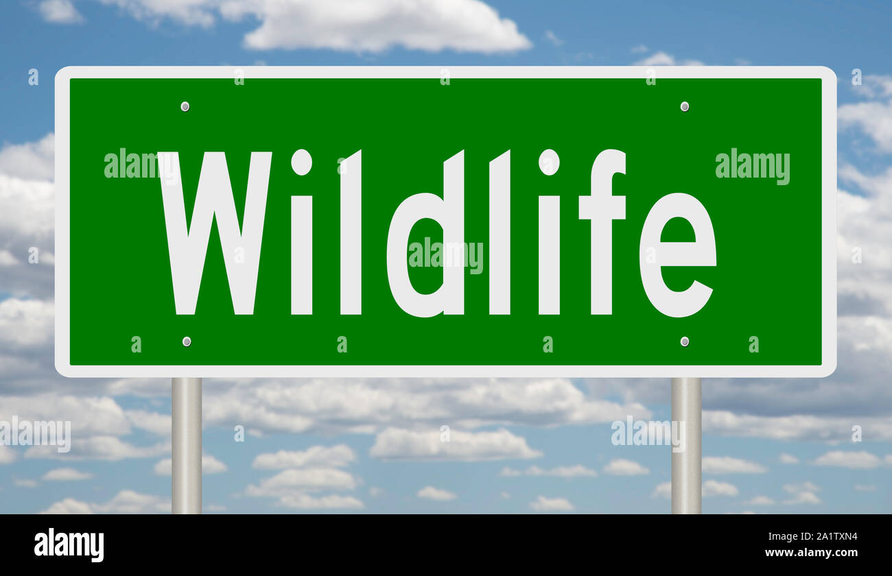 Rendering of a green highway sign for Wildlife Stock Photo - Alamy