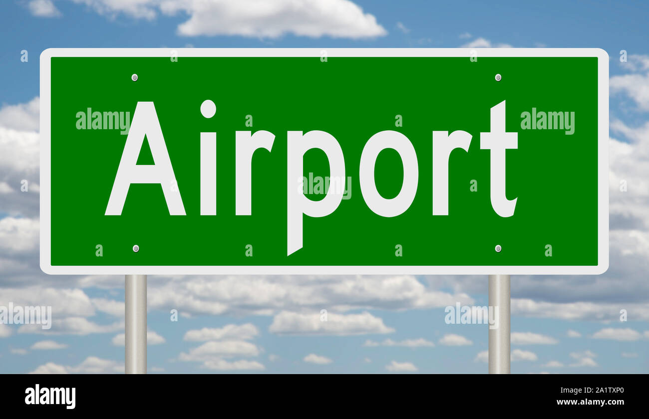 Rendering of a green highway sign for Airport Stock Photo - Alamy