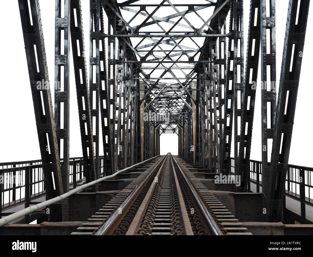 Railway bridge with iron structure, isolated on white background Stock ...