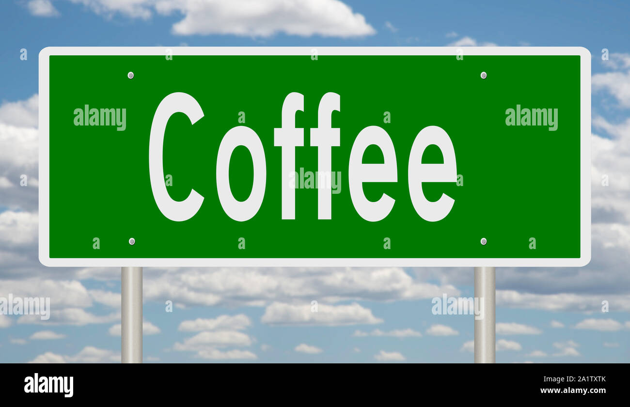 Rendering of a green highway sign for COFFEE Stock Photo - Alamy