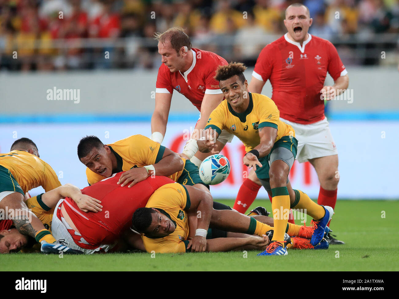 Australia's Will Genia passes during the 2019 Rugby World Cup match at ...