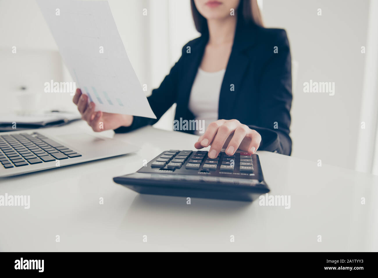 Close-up cropped serious lady hands manager ceo boss chief weari Stock ...